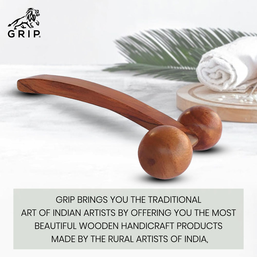Grip Wooden Body Massager with 2 Ball Roller and Long Handle, For ...