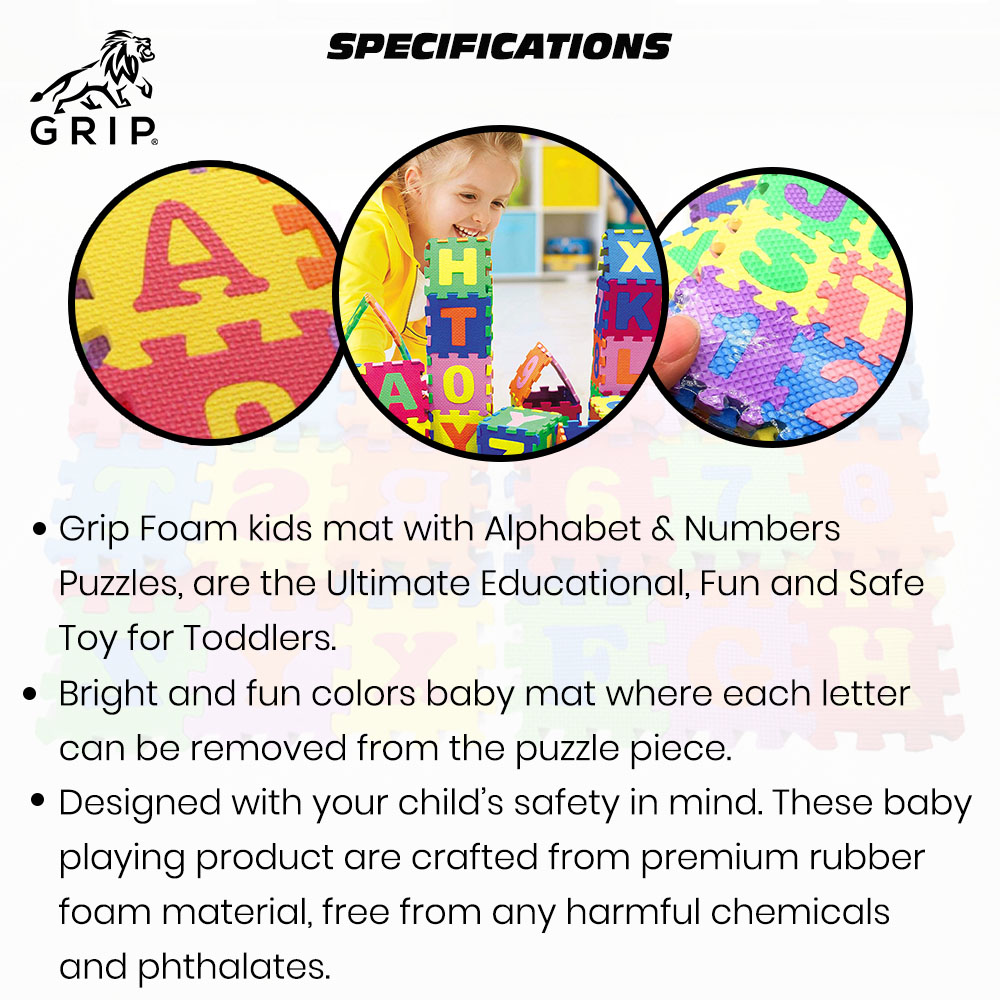 Grip 36 Pcs Foam Interlocking Puzzle Learning Mat with Alphabet and ...
