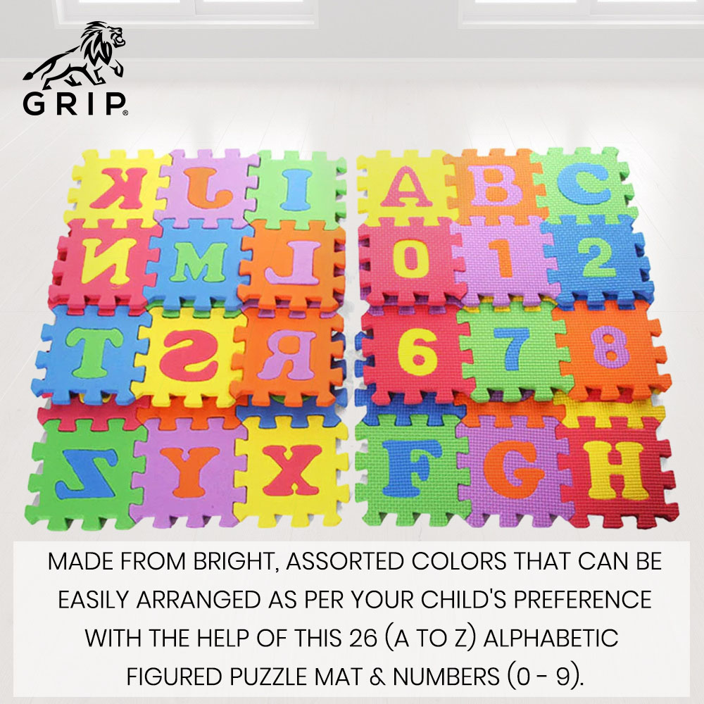 Grip 36 Pcs Foam Interlocking Puzzle Learning Mat with Alphabet and ...